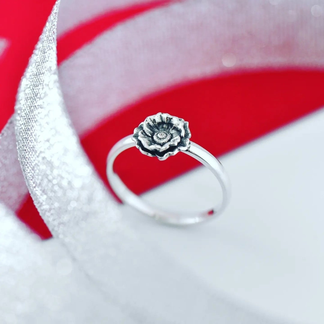 Oxidized Sterling Silver Poppy Ring: Handmade Floral Jewelry - Etsy