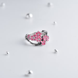 Sterling Silver Sakura Blossom Ring, Flower Ring, Handmade Floral ...