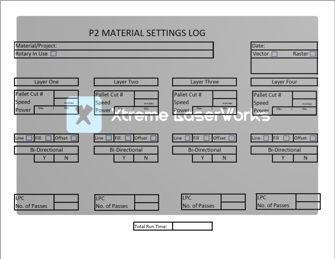 Xtool P2 Material Settings Log Digital File - Etsy