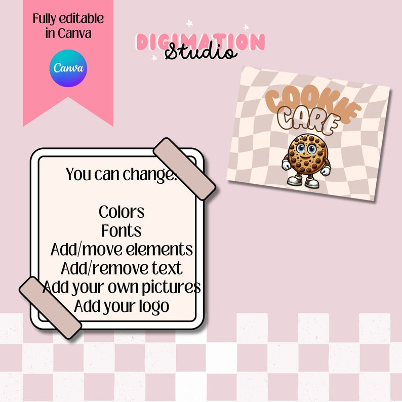Editable Cookie Care Card Digital File: Customizable Canva Template for ...