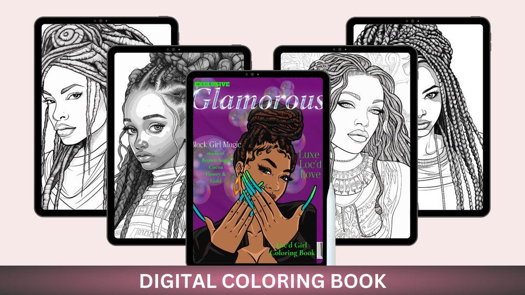 Glamorous Loc'd Girl Digital Coloring Book, African American Digital ...