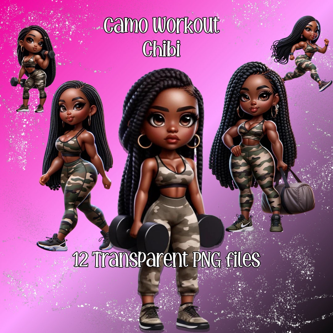 Camo Workout Chibi Transparent PNG, - Etsy