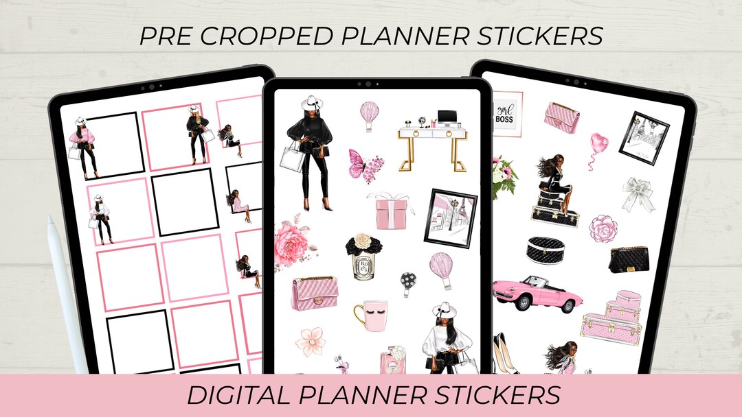 Pre Cropped Pretty in Pink Digital Planner Stickers, Goodnotes, African ...