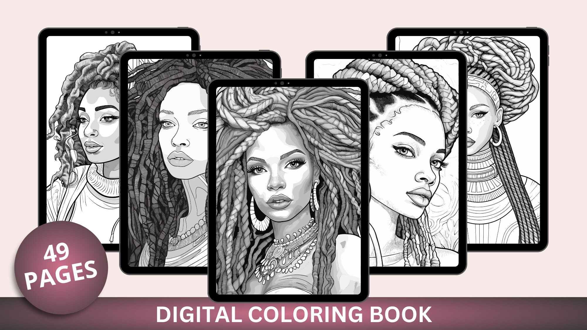 Glamorous Loc'd Girl Digital Coloring Book, African American Digital ...