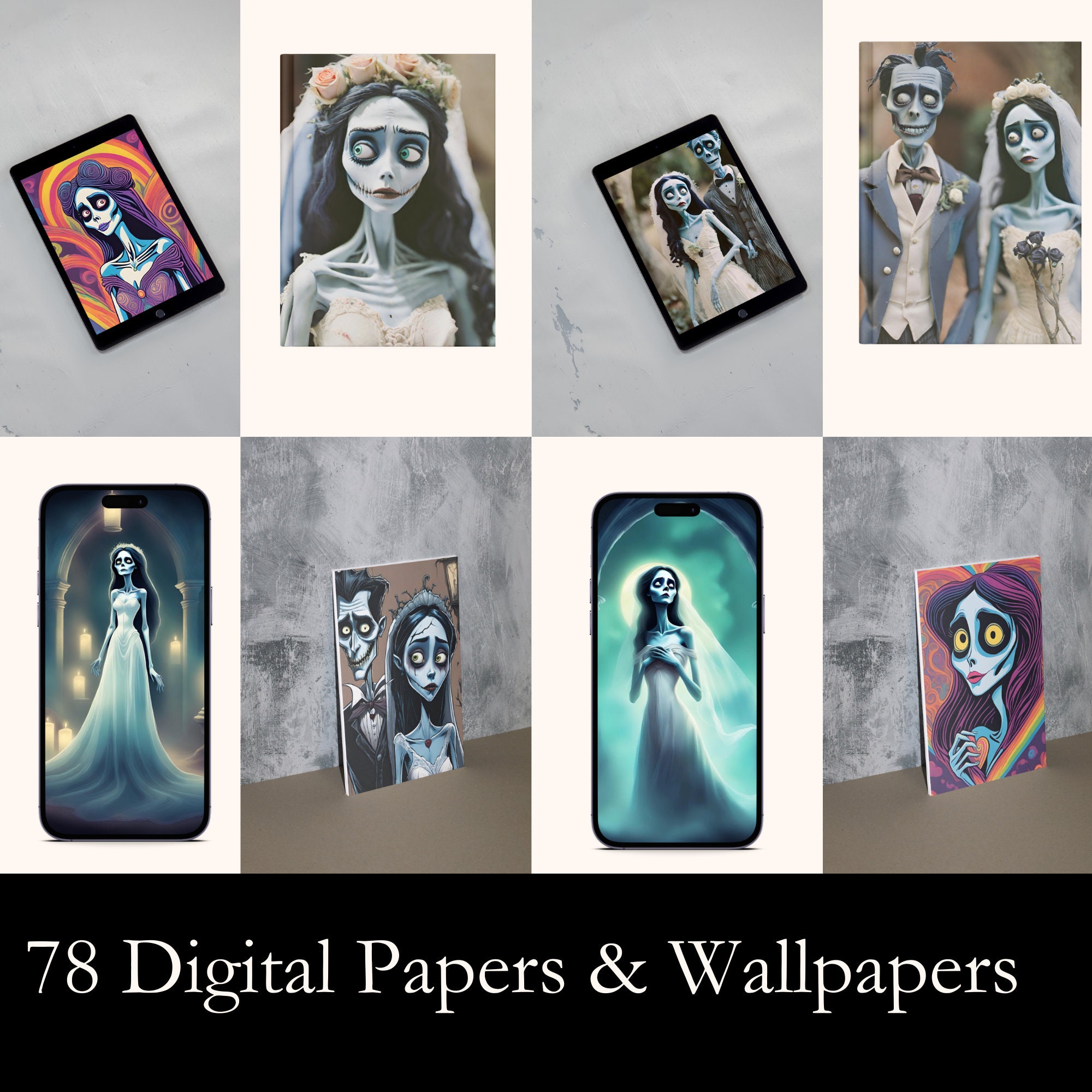 Corpse Bride Digital Papers 78, Wallpaper, PNG PDF JPG Scrapbook ...