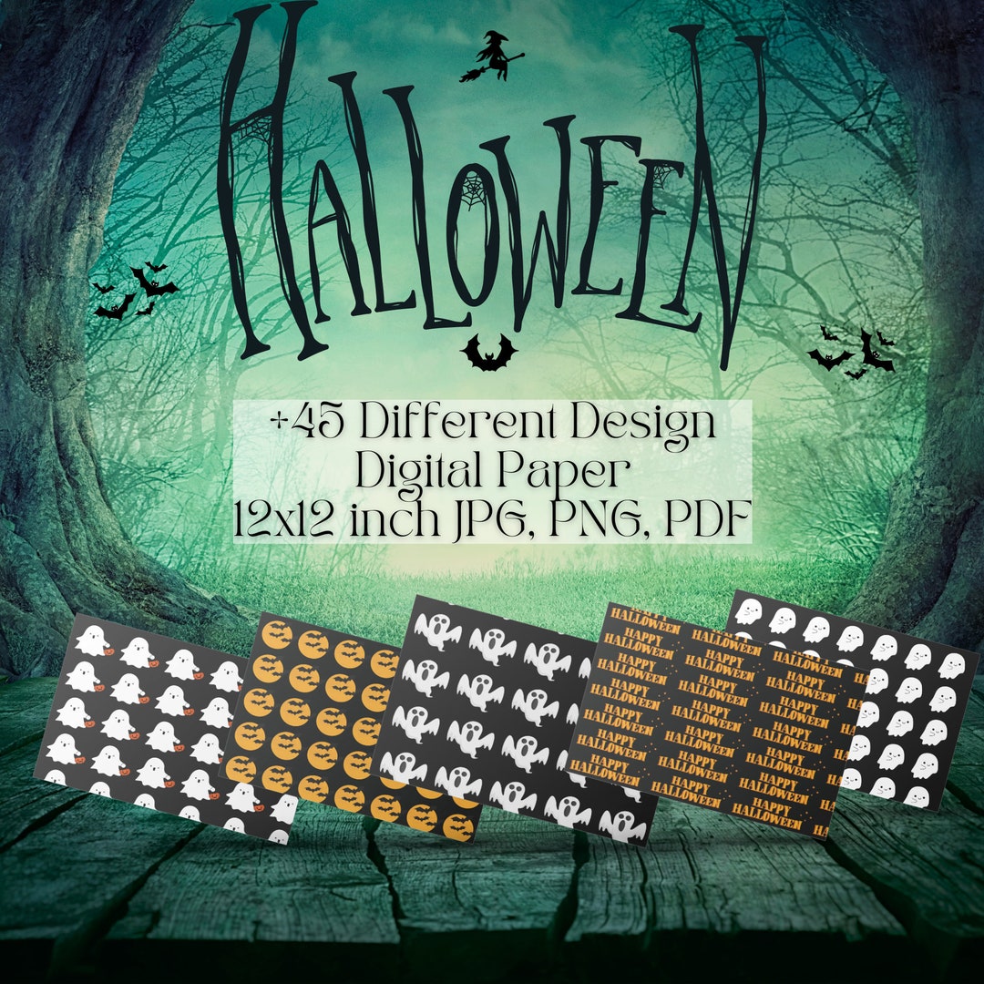 Halloween Digital Paper Set, 45 Halloween Scrapbook, Wrapping Paper ...