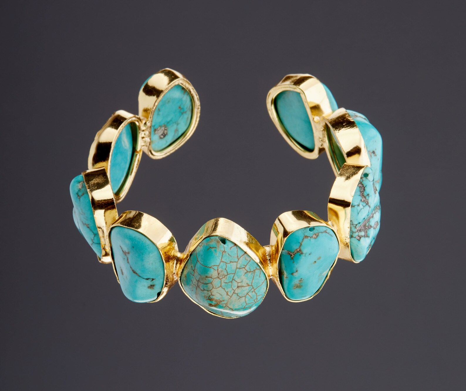 Large Turquoise Stone Chain Cuffbezeled Turquoise - Etsy