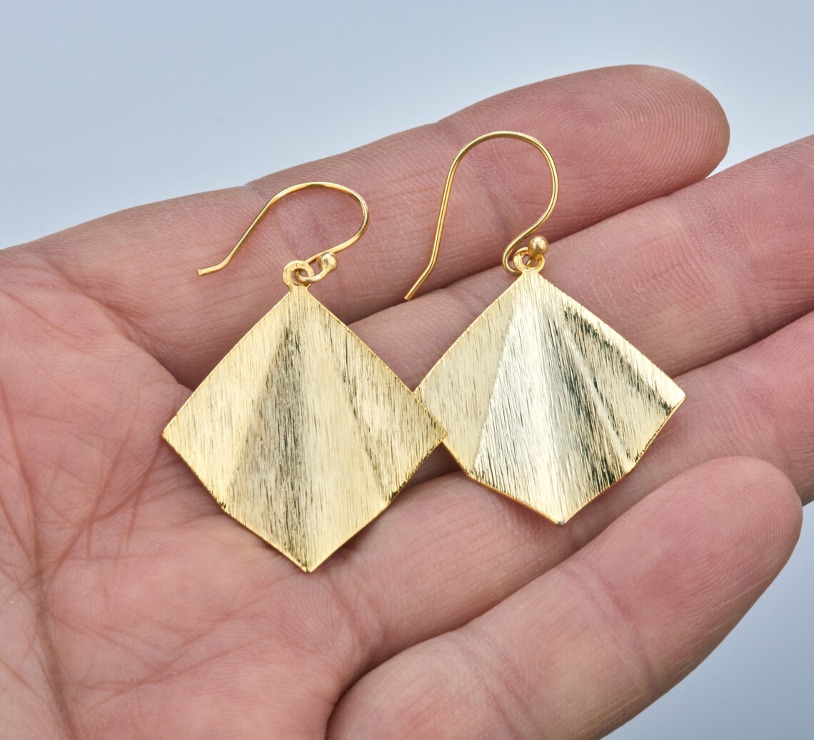 Brush Textured Golden Tone Diamond Shape Brass Plate Earrings,origami ...