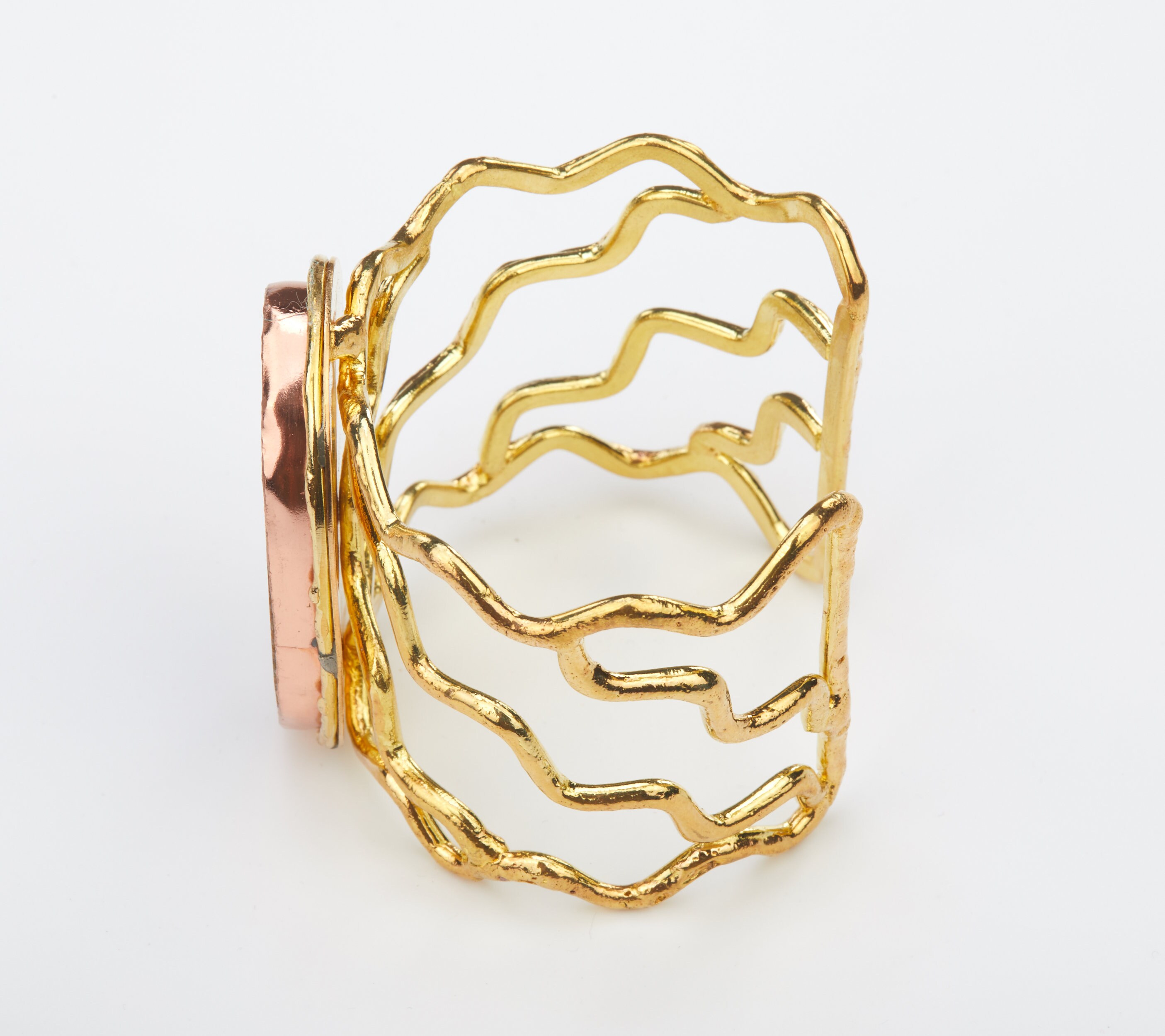 Very Large Sliced Brazilian Agate Cuff With Wavy Brass Wire Framed Band ...