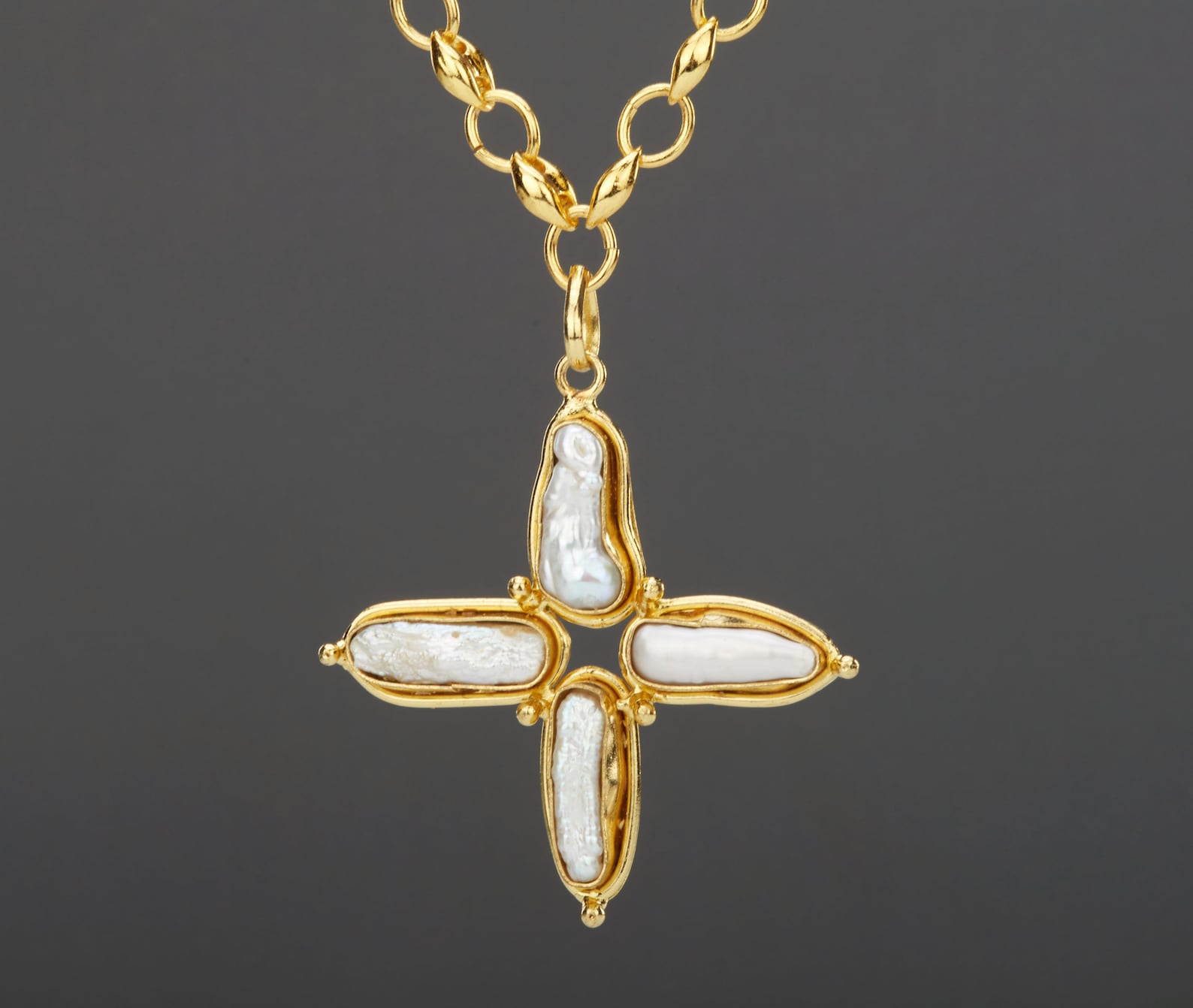 Large Baroque Pearl Cross Necklace With Gucci Chain,large Natural Stone ...