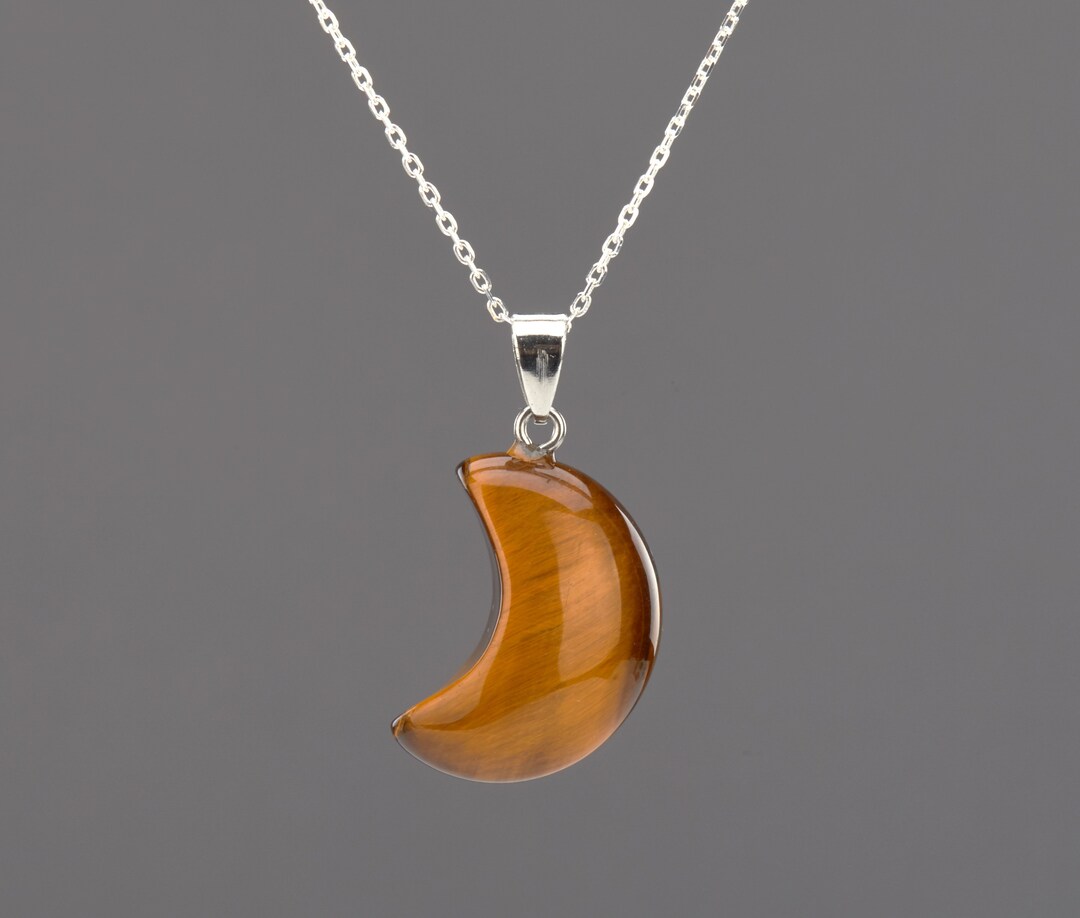 Tiger's Eye Crescent Moon Necklace,tigerite New Moon Necklace,textured ...