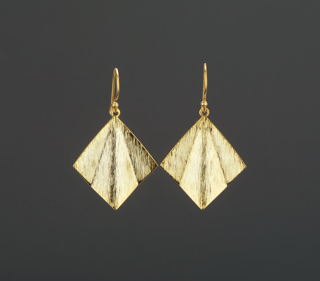 Brush Textured Golden Tone Diamond Shape Brass Plate Earrings,origami ...