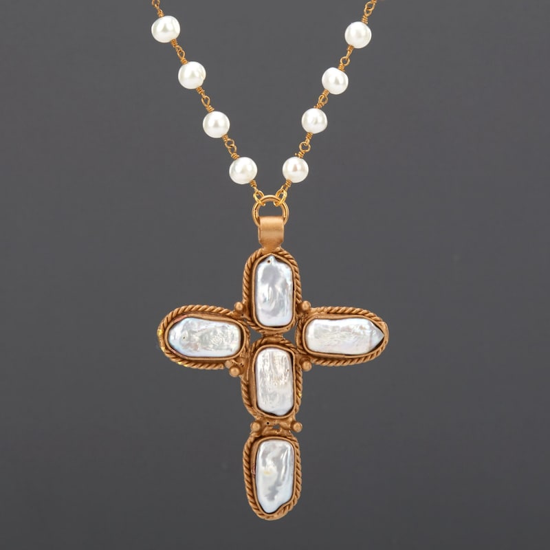 Pearl Cross Necklace - Etsy