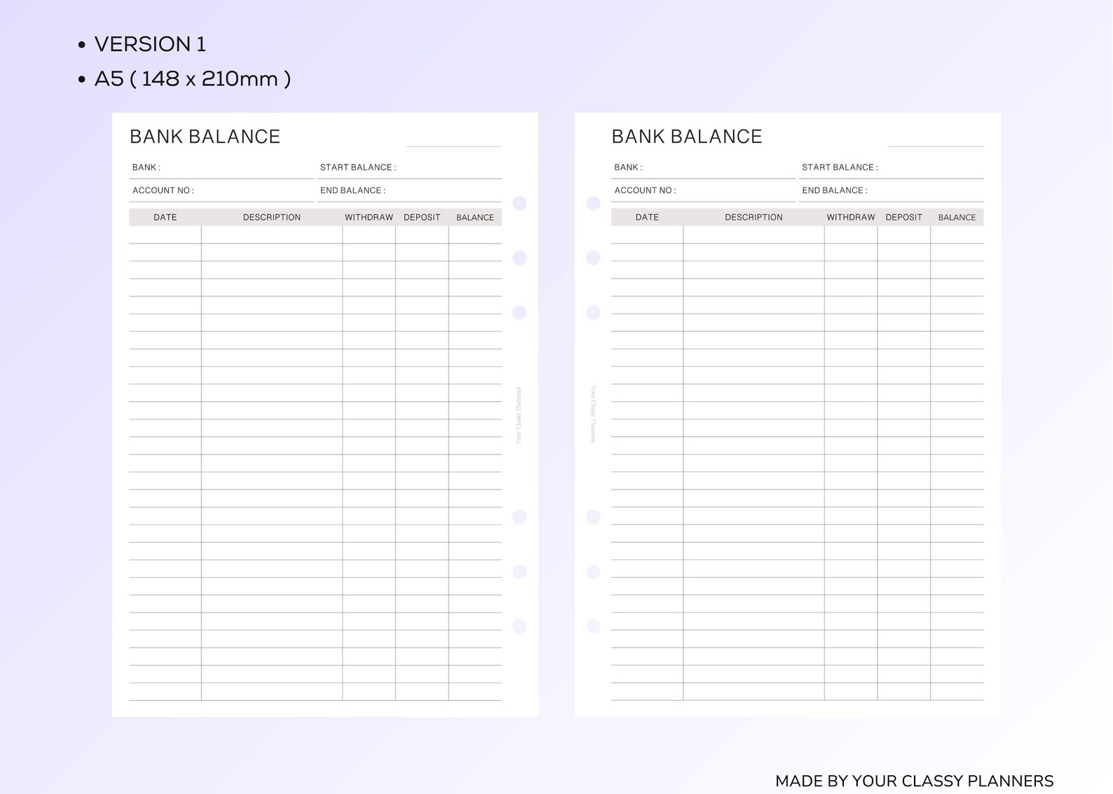 Bank Balance Tracker | A5 Finance Insert | Printable Withdrawal Deposit ...