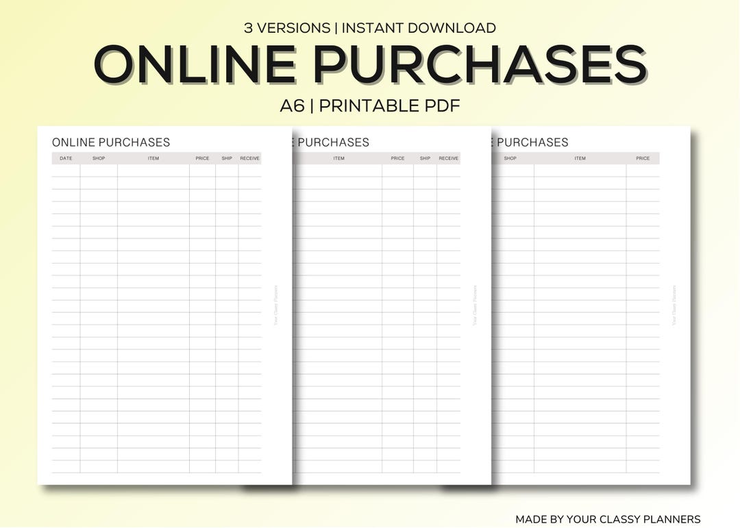 A6 Online Purchases Tracker Printable | Order Log PDF | Shopping Record Sheet | Budget Planner ...