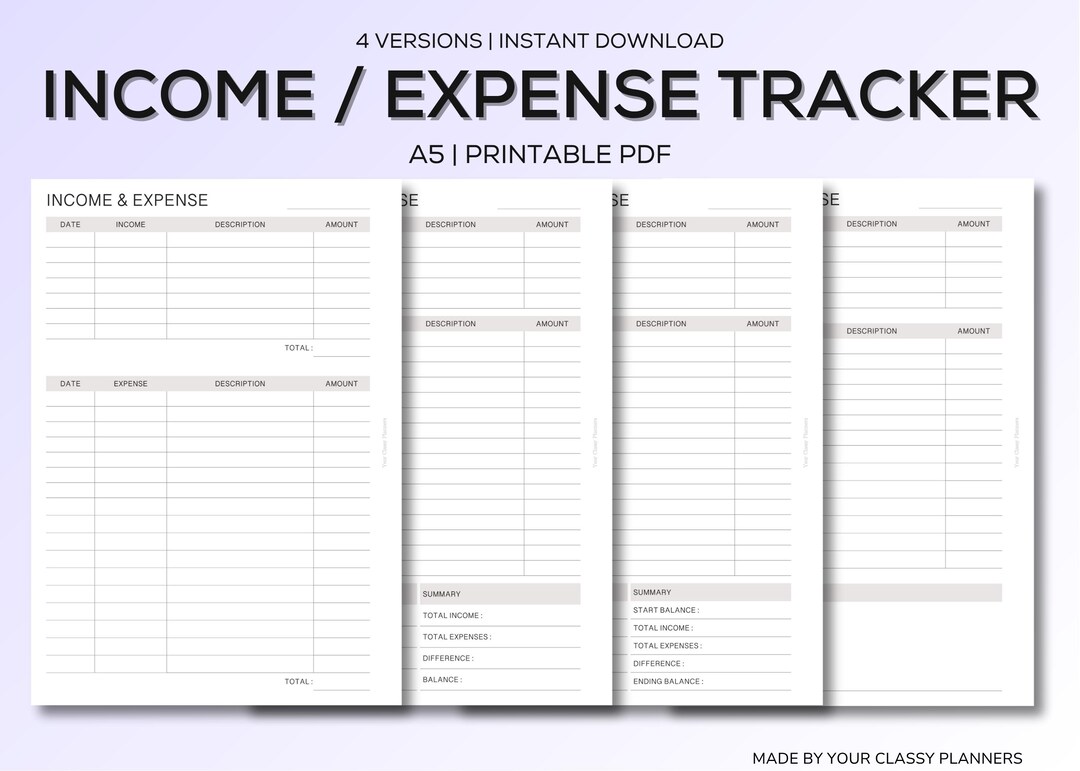 Income & Expense Tracker | A5 Printable Insert | Budget Log Sheet PDF ...