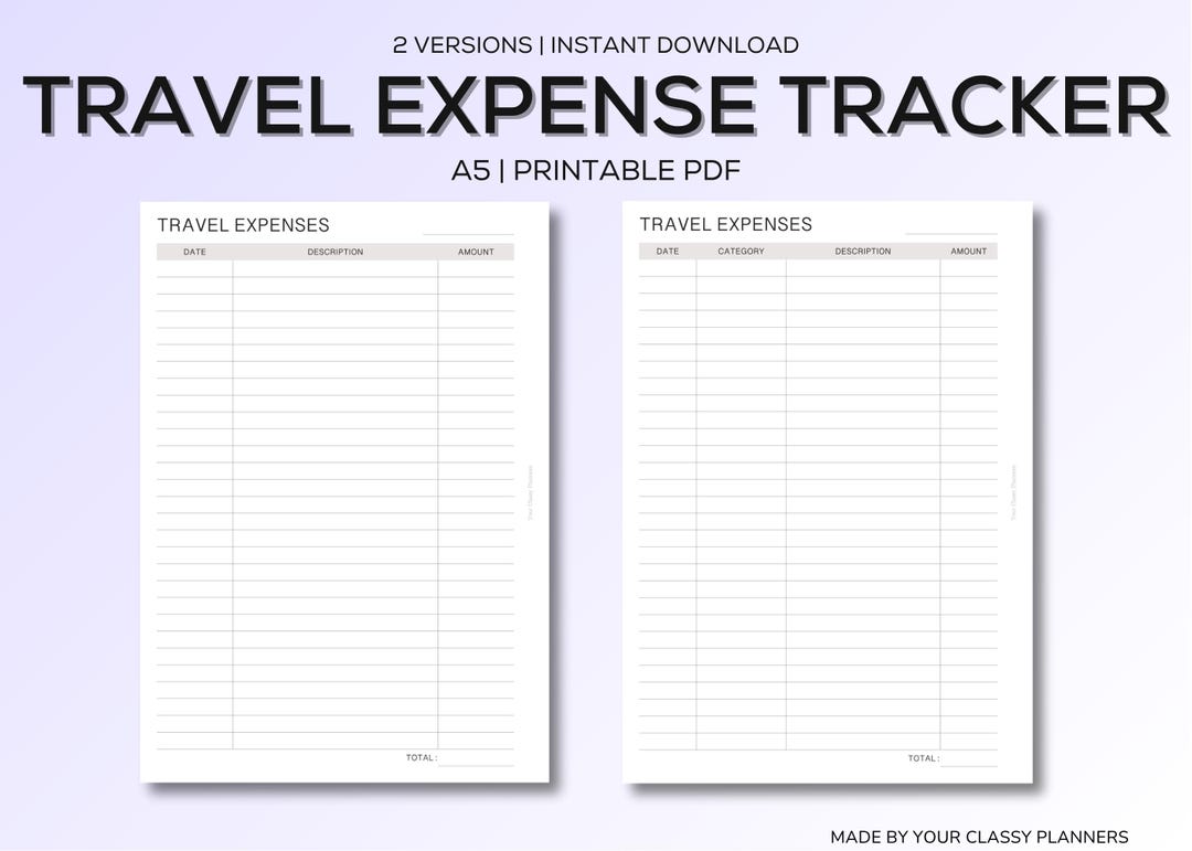 Travel Expense Tracker | A5 Printable Insert | Trip Spending Log PDF ...