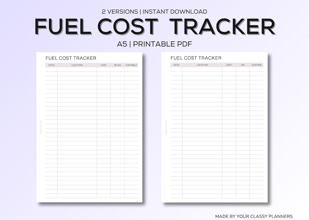 Fuel Cost Tracker | A5 Printable Insert | Mileage Log PDF | Vehicle ...