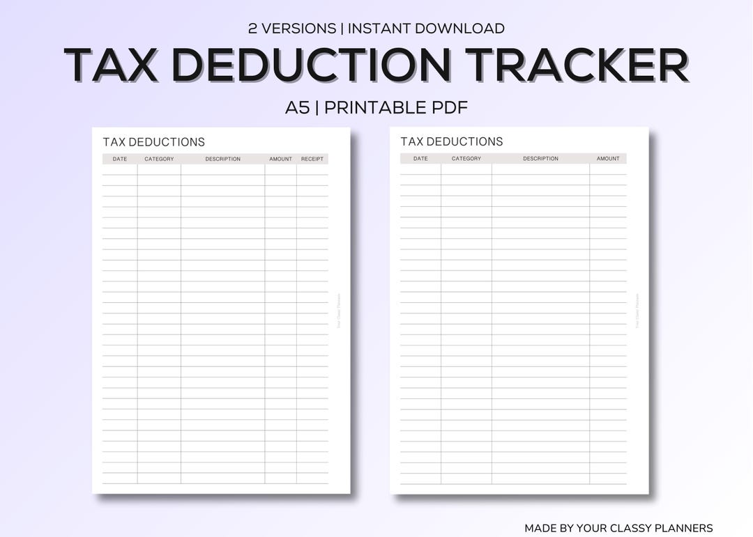 Printable Tax Deduction Tracker | A5 Expense Inserts | Business ...