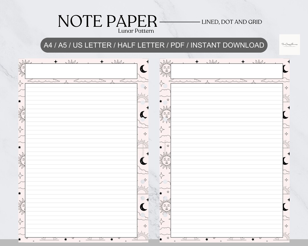 Lined Dot Grid Paper A5 A4 US Letter Half Size PDF Printable Lunar ...