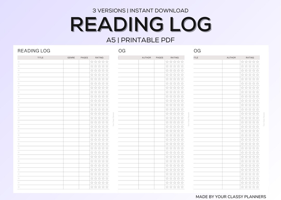 A5 Reading Log Printable, Book Tracker, Reading Journal, Book List ...