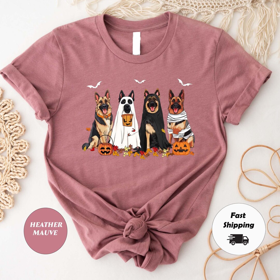 Halloween Dog Shirt, German Shepherd Ghost Dogs Shirt, Retro Halloween ...