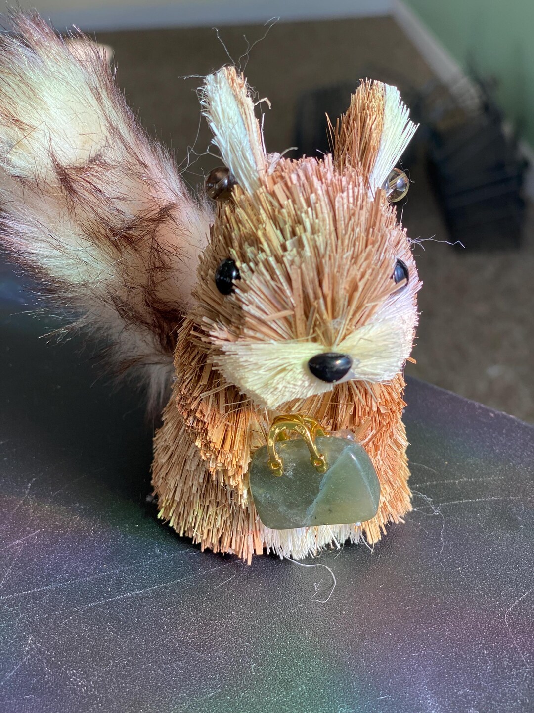 Whimsical Straw Squirrel Figurine With Crystal Accent - Etsy