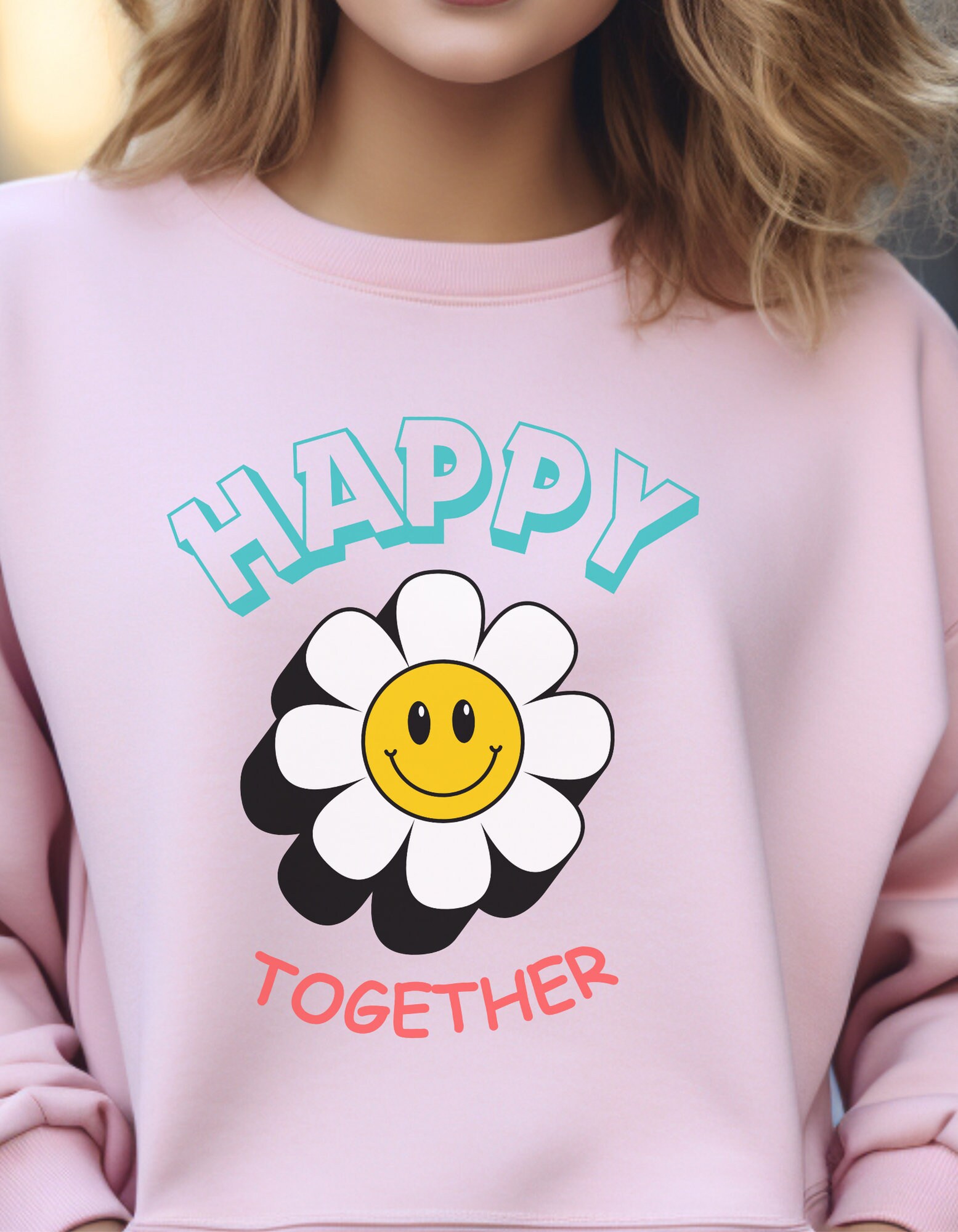 Happy Together Smiley Daisy, Cartoon Lettering Couple Unisex Heavy ...