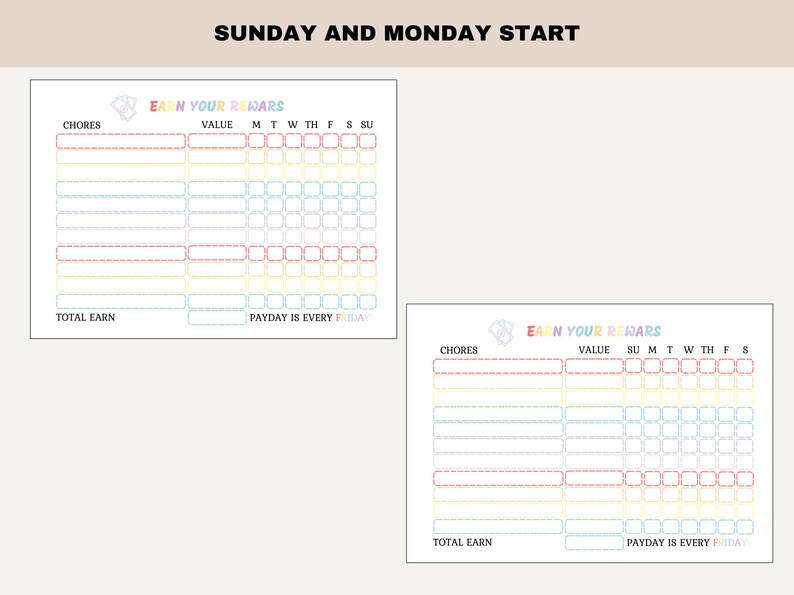 Earn Your Reward | Kids Allowance Tracker | Allowance Chart Digital ...