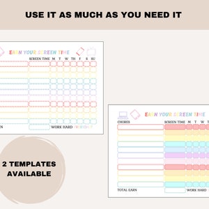 Screen Time Chart Earn Your Screen Time Pdfs Screen Time Tracker ...