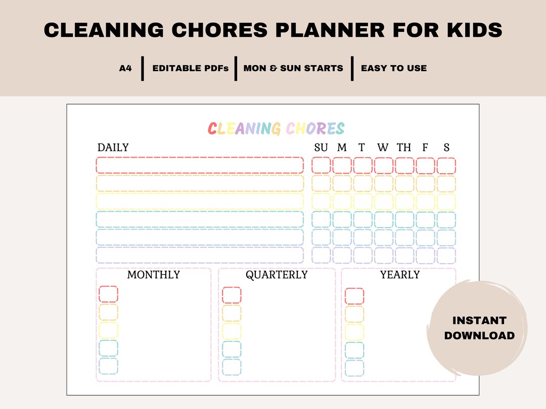 Daily Cleaning Chores | Kids Cleaning Chart | Cleaning Chores Checklist ...