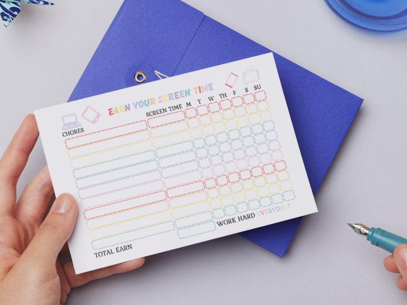 Screen Time Chart Earn Your Screen Time Pdfs Screen Time Tracker ...