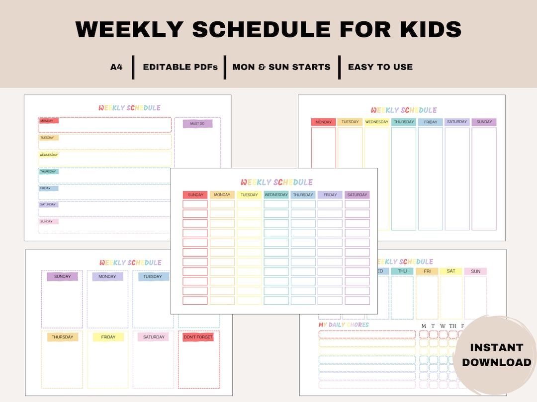 Kids Weekly Schedule | Kids Weekly Planner | Back to School Planner ...