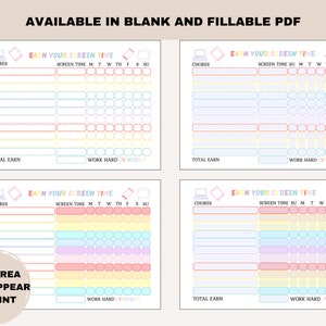 Screen Time Chart Earn Your Screen Time Pdfs Screen Time Tracker ...