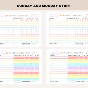 Screen Time Chart Earn Your Screen Time Pdfs Screen Time Tracker ...
