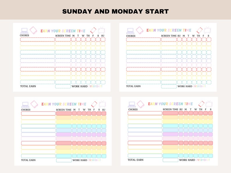 Screen Time Chart | Earn Your Screen Time Pdfs | Screen Time Tracker ...