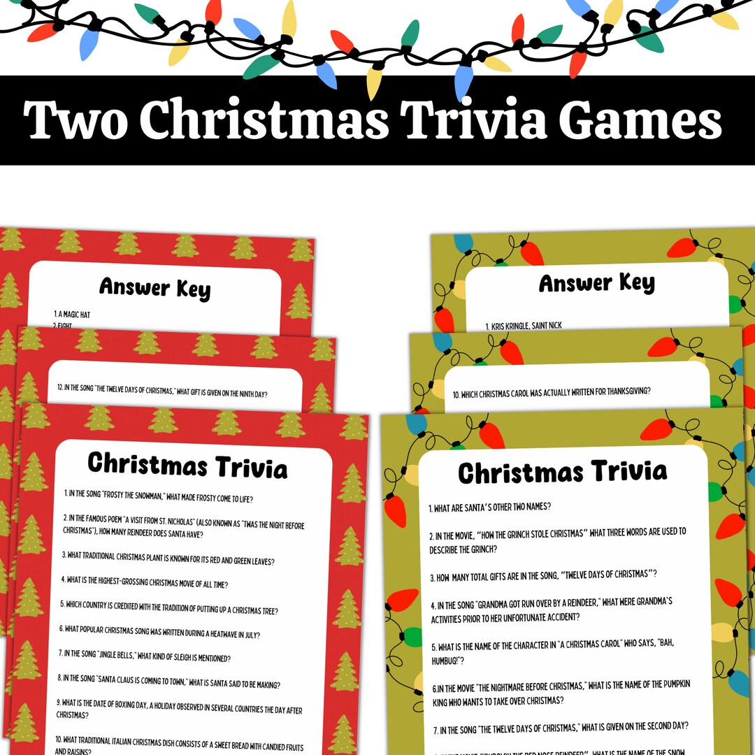 Christmas Trivia Printable Party Game Christmas Movie Trivia Game ...