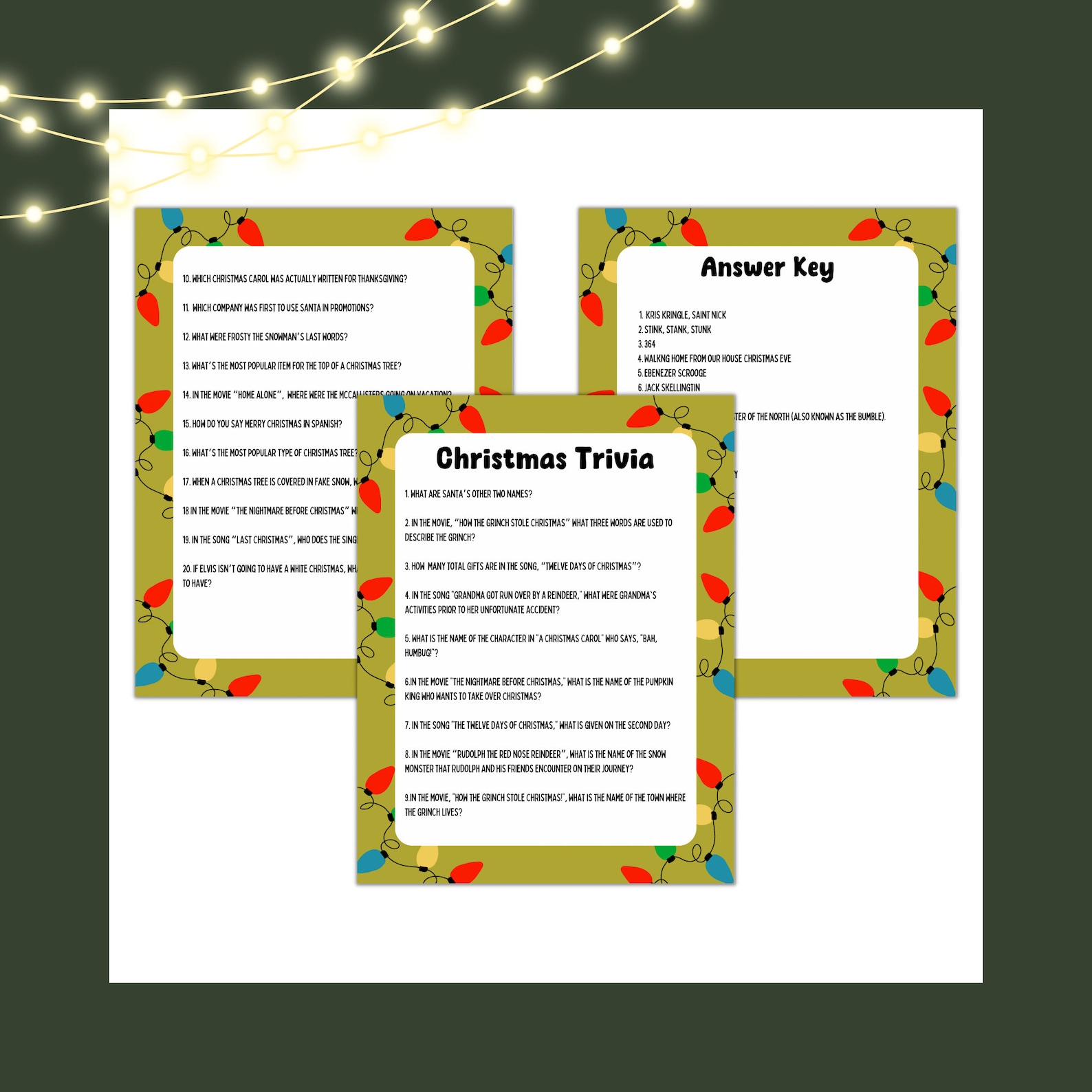 Christmas Trivia Printable Party Game Christmas Movie Trivia Game ...
