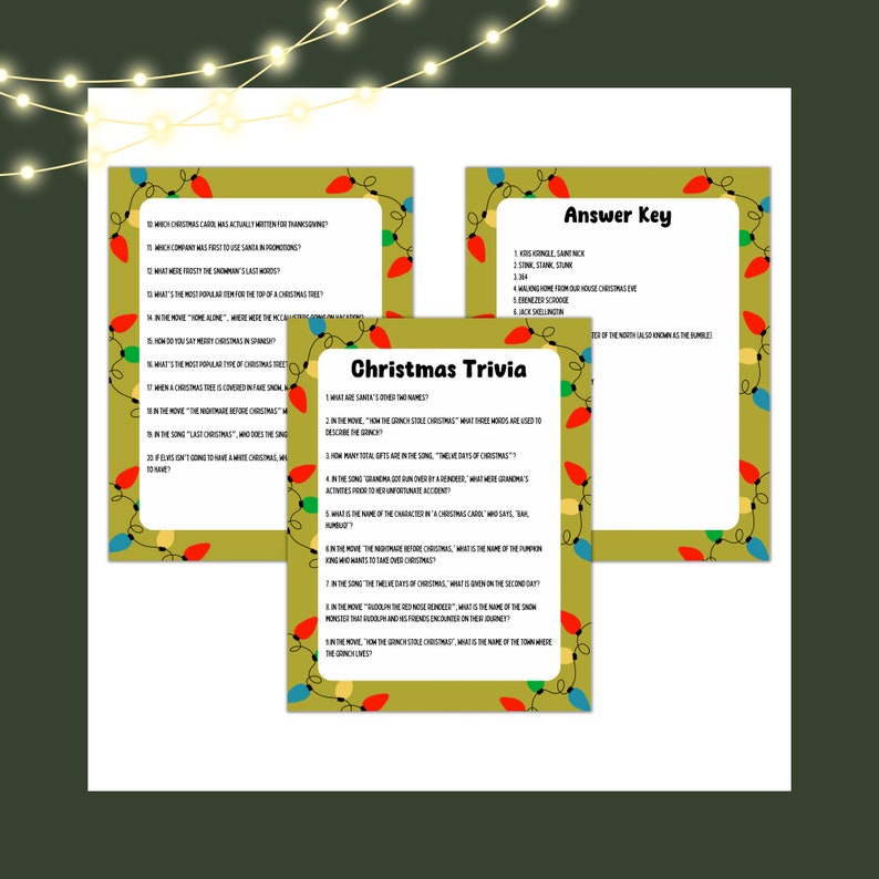 Christmas Trivia Printable Party Game Christmas Movie Trivia Game ...