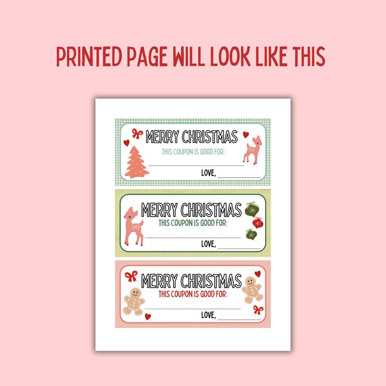 Printable Christmas Coupons Book Coupon Template Digital Download ...