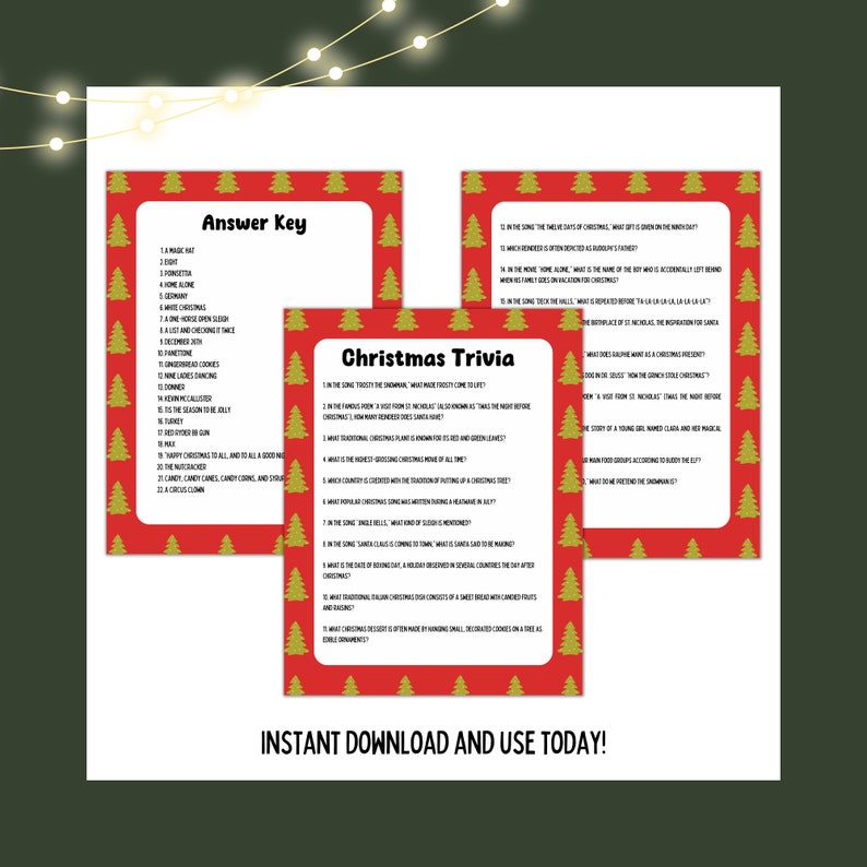 Christmas Trivia Printable Party Game Christmas Movie Trivia Game ...