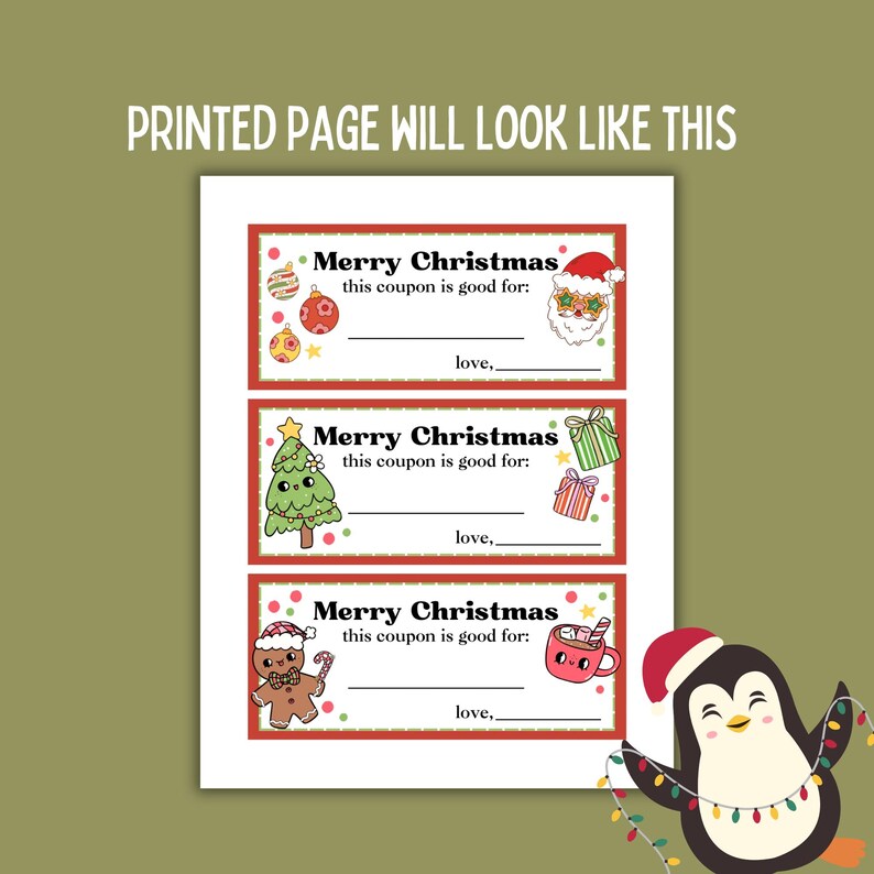 Printable Christmas Coupons Book Coupon Template Digital Download ...