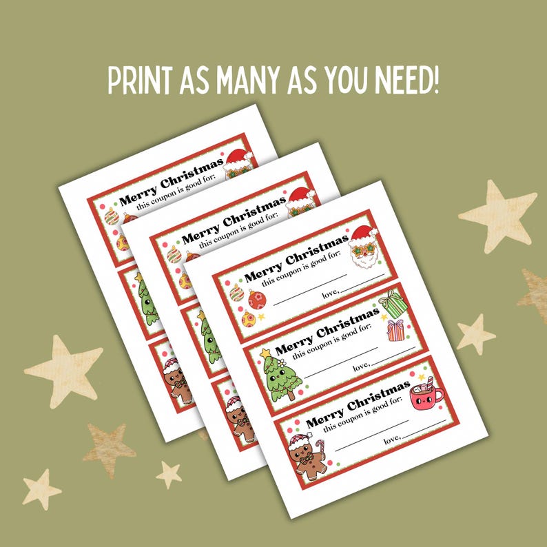 Printable Christmas Coupons Book Coupon Template Digital Download ...