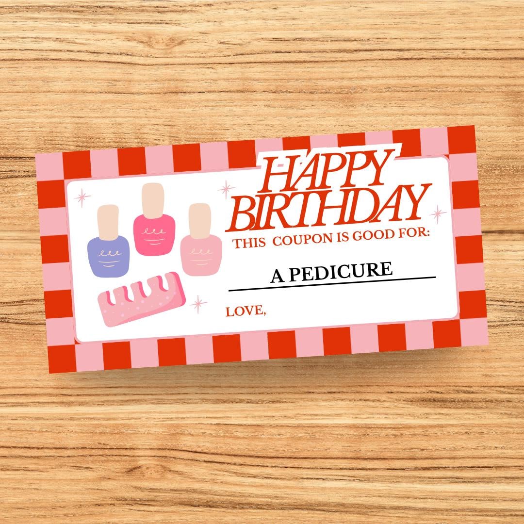Printable Pedicure Voucher Birthday Coupons Book Manicure Gift Coupon ...