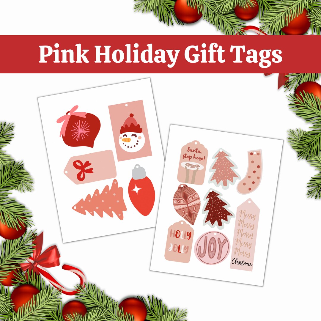 Pastel Pink Christmas Gift Tags Printable Pink Gift Tags Girly Red and ...