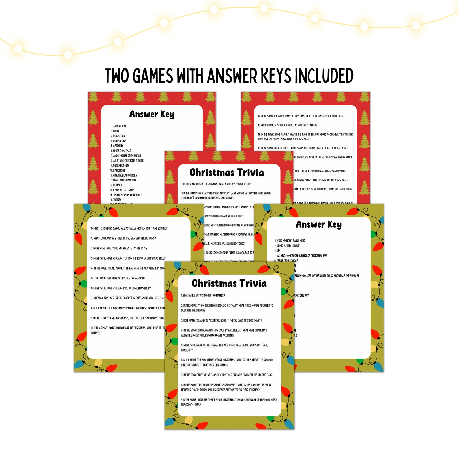 Christmas Trivia Printable Party Game Christmas Movie Trivia Game ...
