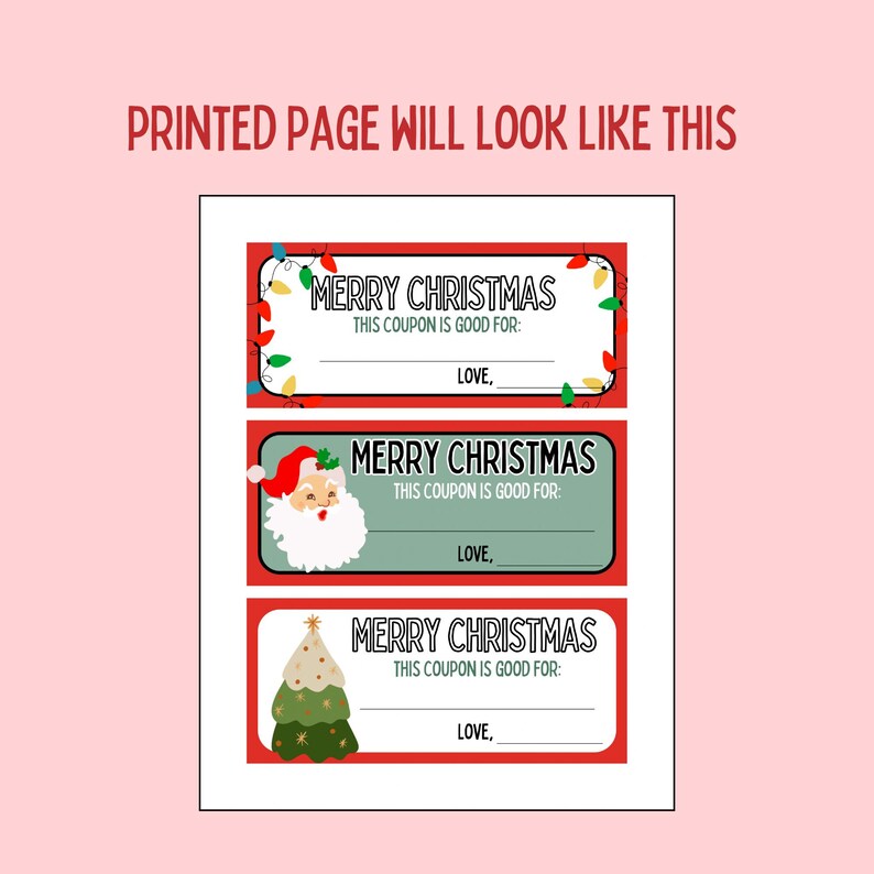 Printable Christmas Coupons Book Coupon Template Digital Download ...