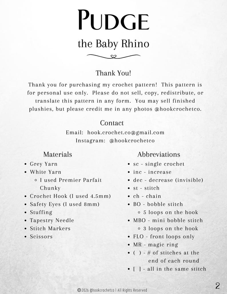 Pudge the Baby Rhino Crochet Pattern PDF - No-sew, Animals, Amigurumi ...