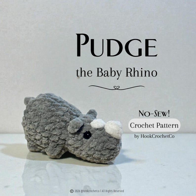 Pudge the Baby Rhino Crochet Pattern PDF - No-sew, Animals, Amigurumi ...