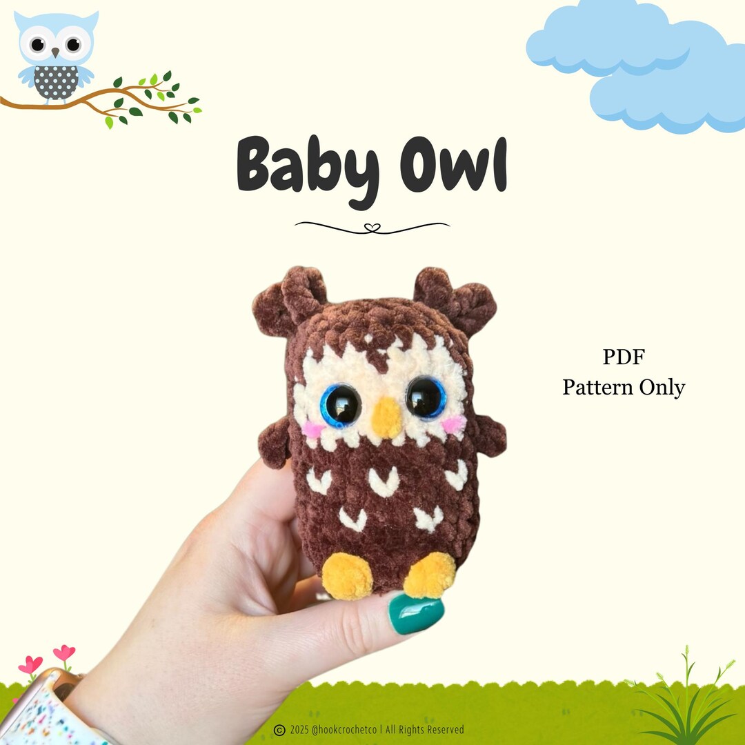 Baby Owl Crochet Pattern PDF - Bird, Amigurumi, Chunky Yarn, Decor ...